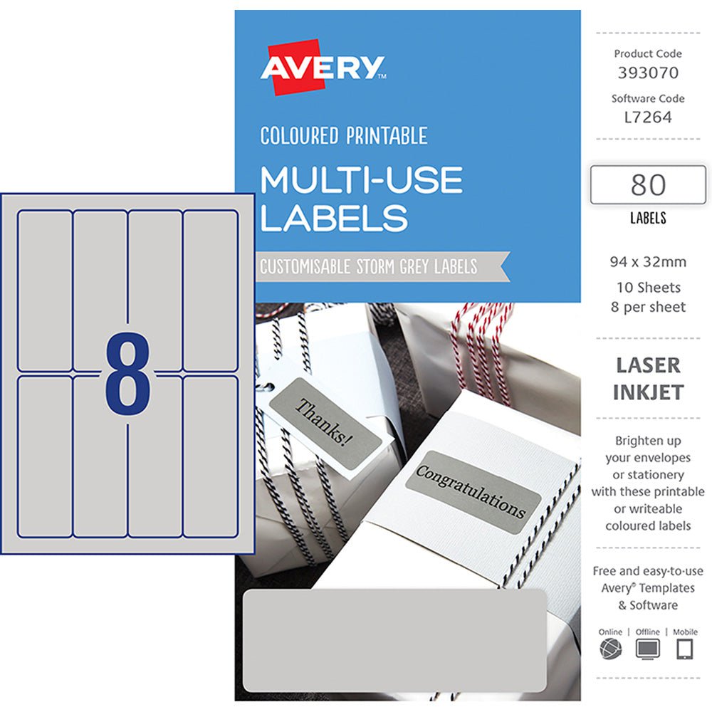 Avery Labels L7264 Storm Grey 32x94 A5 8up 10 Sheets | Avery — Discount ...