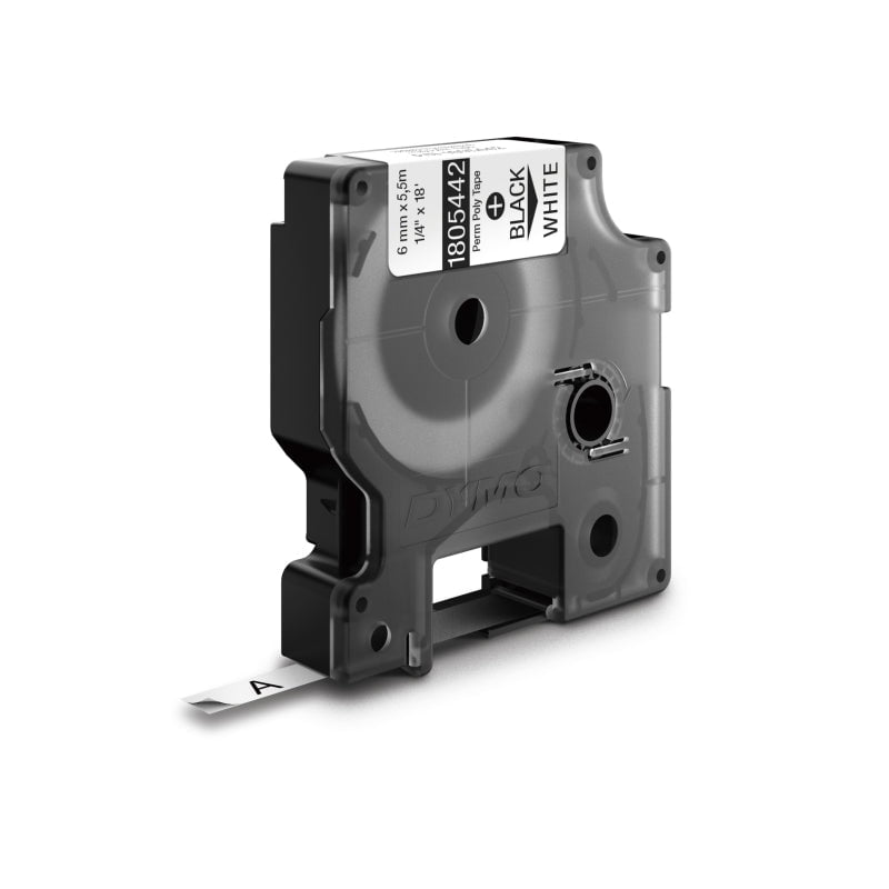 Dymo Rhino Black on White 6mm x 5.5mt Permanent Polyester Label Tape ( | Dymo — Discount Office