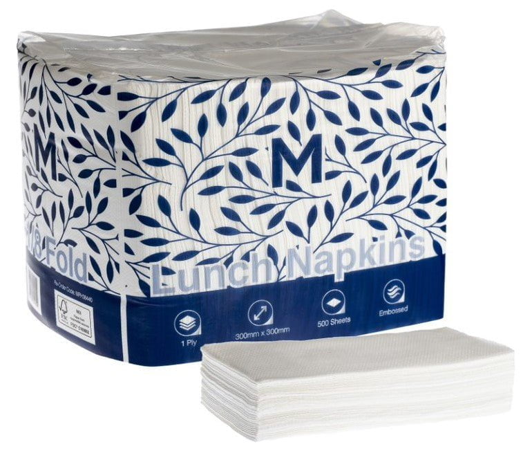 1 Ply 1/8 Fold Lunch Napkins 300mm x 300mm - 6 Packs x 500 Sheets (300 ...