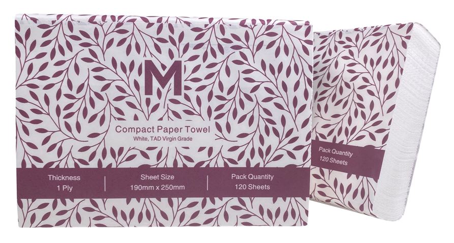 1 Ply Luxury Compact White Paper Towels 190mm x 250mm - 20 Packs x 120 ...