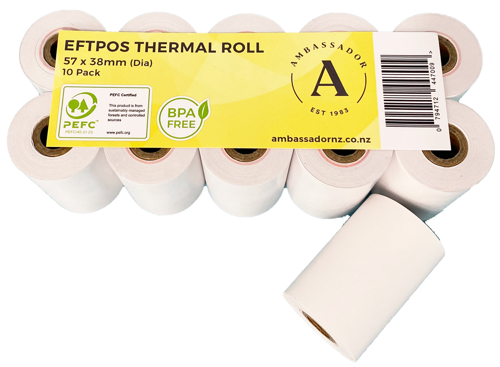 Ambassador BPA Free Eftpos Thermal Roll 57 x 38mm x 100 Rolls | Eftpos ...