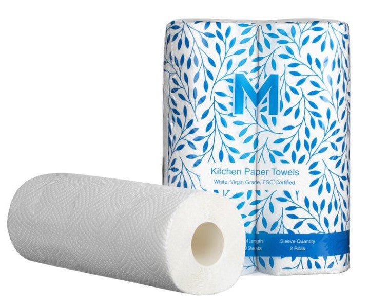 2 Ply Kitchen Paper Towels 272mm x 226mm x 60 Sheets - White x 12 Roll ...