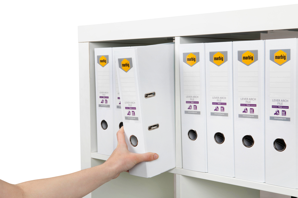 Marbig A4 Polyethylene (PE) Lever Arch File With Linen Finish Cover Wh ...