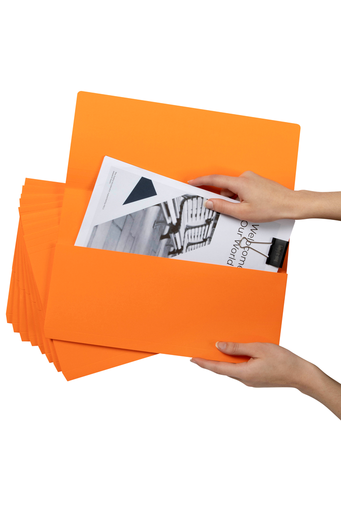 Marbig Foolscap Cardboard Document Wallet, 30mm Gusset, Orange, 10's p ...