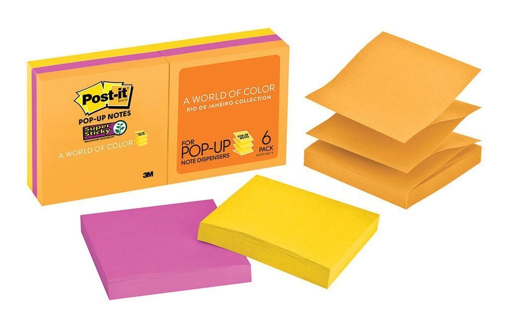 3M Sticky Pop Up Post It Note Refill 76 x 76mm - 6's Pack (R330-6SSUC ...