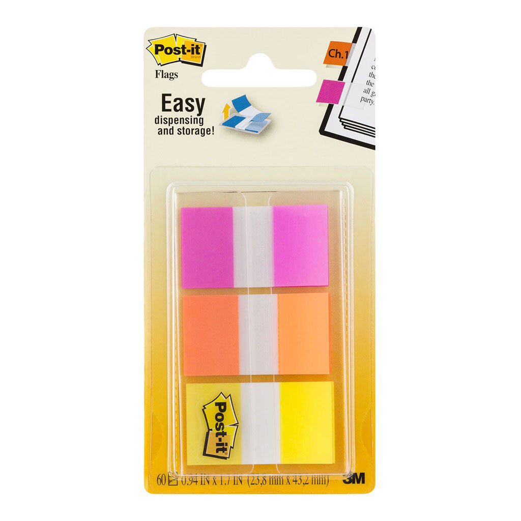 3M Sticky Post It Flags Assorted Colours 24 x 43mm (680-OLP) | Desktop ...