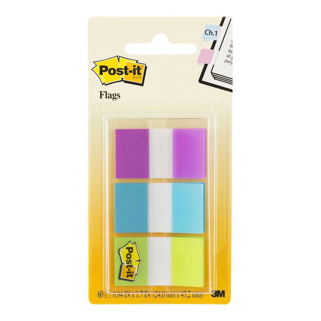 3M Sticky Post It Flags Assorted Colours 24 x 43mm (680-PBG) | Desktop ...