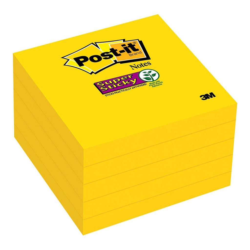 3M Super Sticky Post It Note 76 x 76mm Yellow x 5 Pads (654-5SSY ...