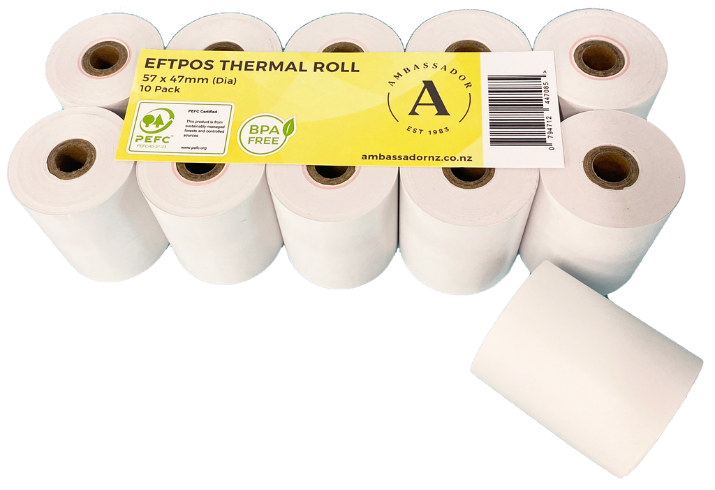 Ambassador BPA Free Eftpos Thermal Roll 57 x 47mm x 100 Rolls | Eftpos ...
