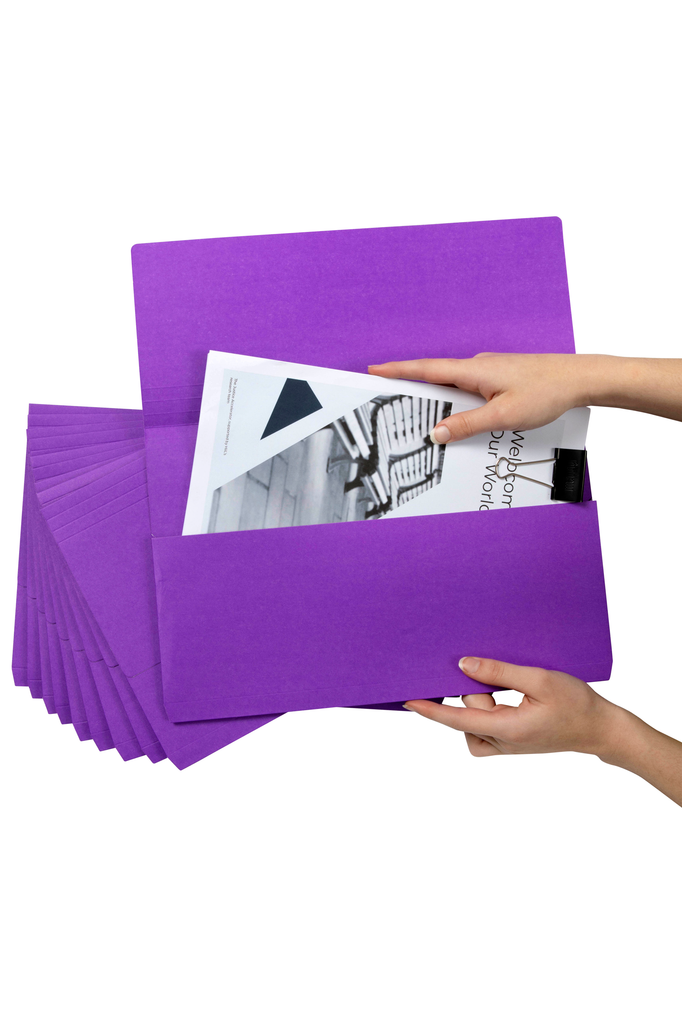 Marbig Foolscap Cardboard Document Wallet, 30mm Gusset, Purple, 10's p ...