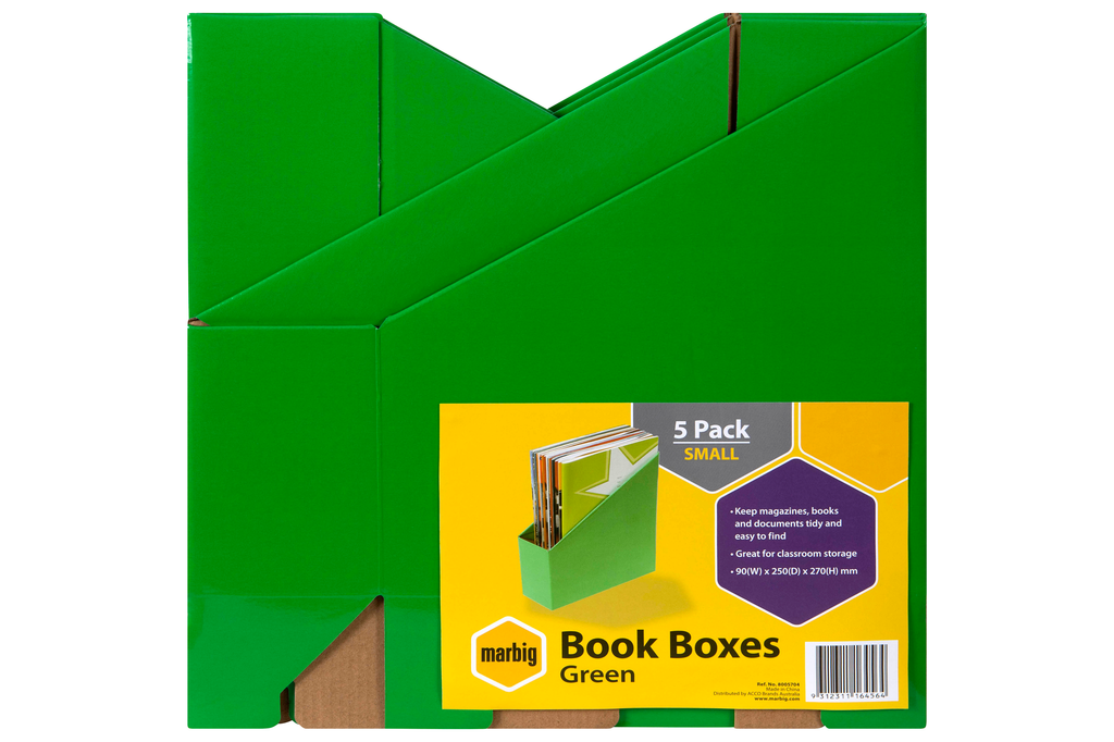 Marbig Narrow Book Box Green 5's pack | Archive & Storage — Discount Office
