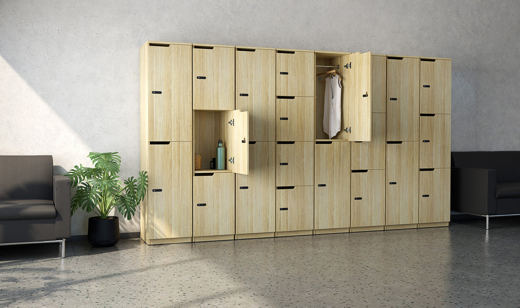Knight's Smart Cubit 4 Door Lockable Locker, Atlantic Oak | Bookshelves ...