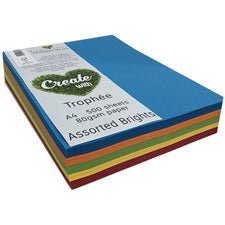 A4 80gsm Trophee Paper Assorted Brights x 500's Pack | Coloured Paper ...