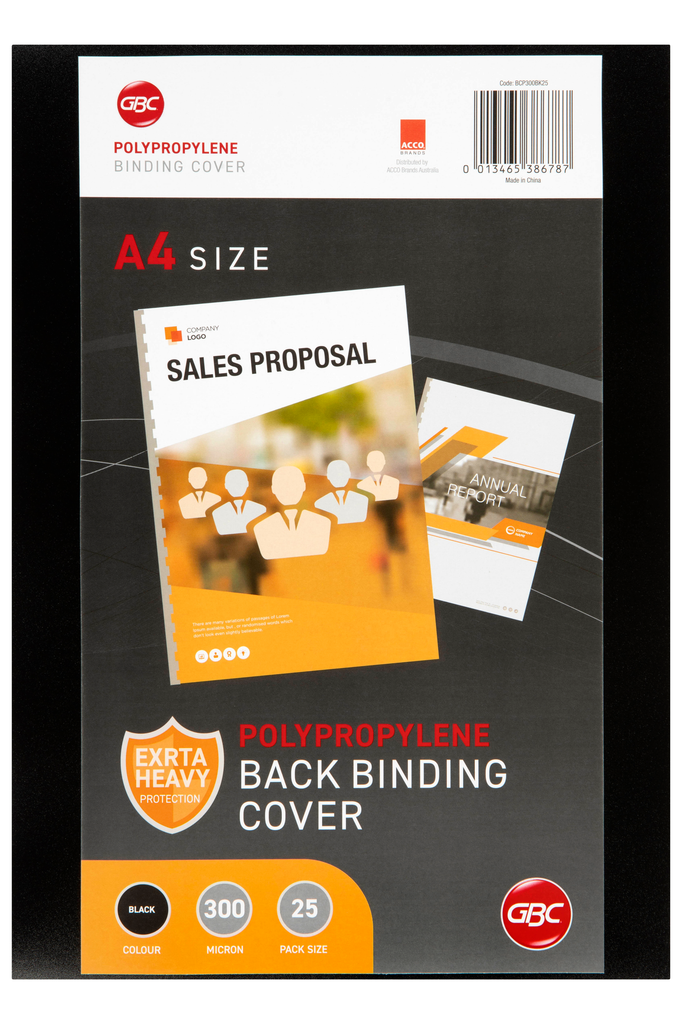 A4 Polypropylene Black Binding Cover 300 Micron x 25 | Binding Covers ...