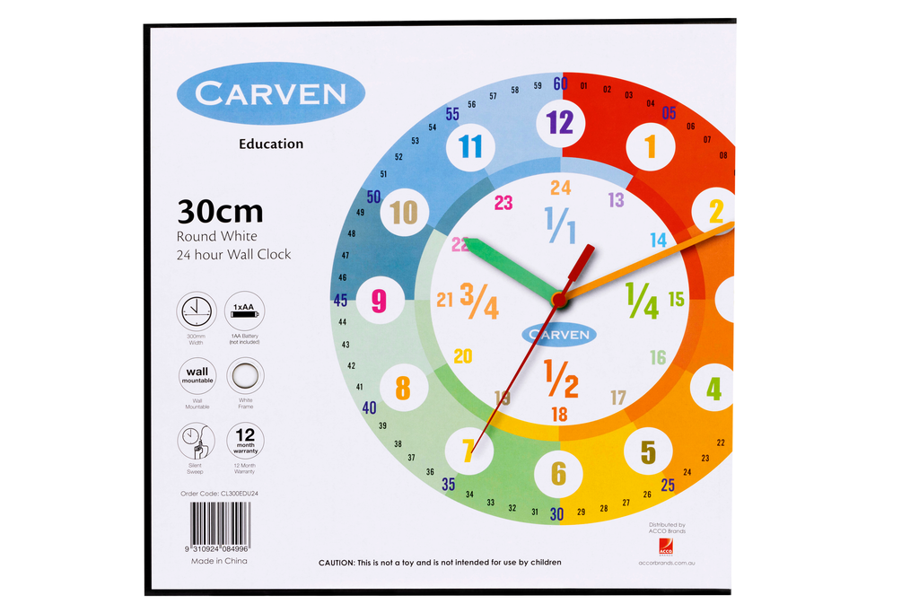 Carven CL300EDU24 Educational Wall Clock | Clocks — Discount Office