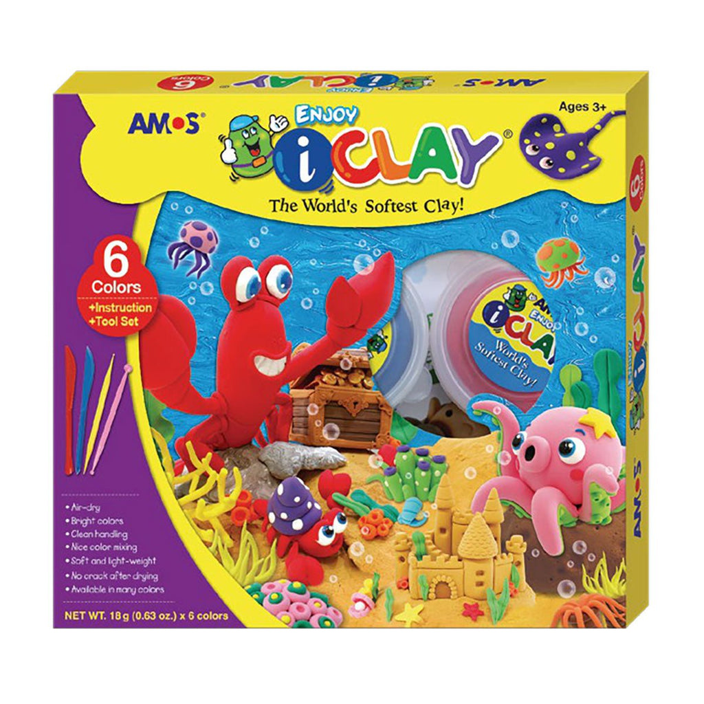 Amos i-Clay Modelling Clay Kit 18g x 6 pieces with Modelling Tools ...