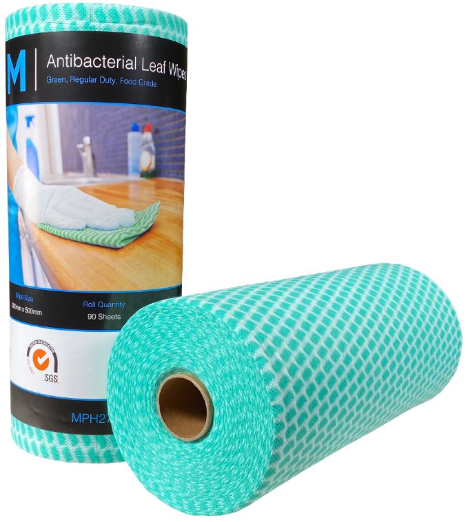 Antibacterial Wipes 300mm x 500mm x 90 sheets Roll - Green x 4 Rolls ...