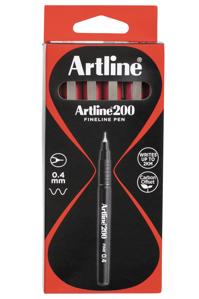 Artline 200 Bright Fineliner Pen 0.4mm Red x 12's pack | Artline ...