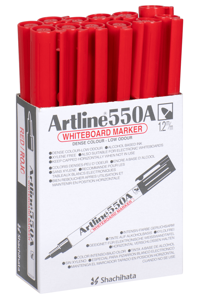 Artline 550A Whiteboard Marker 1.2mm Bullet Nib - Red x 12's pack ...