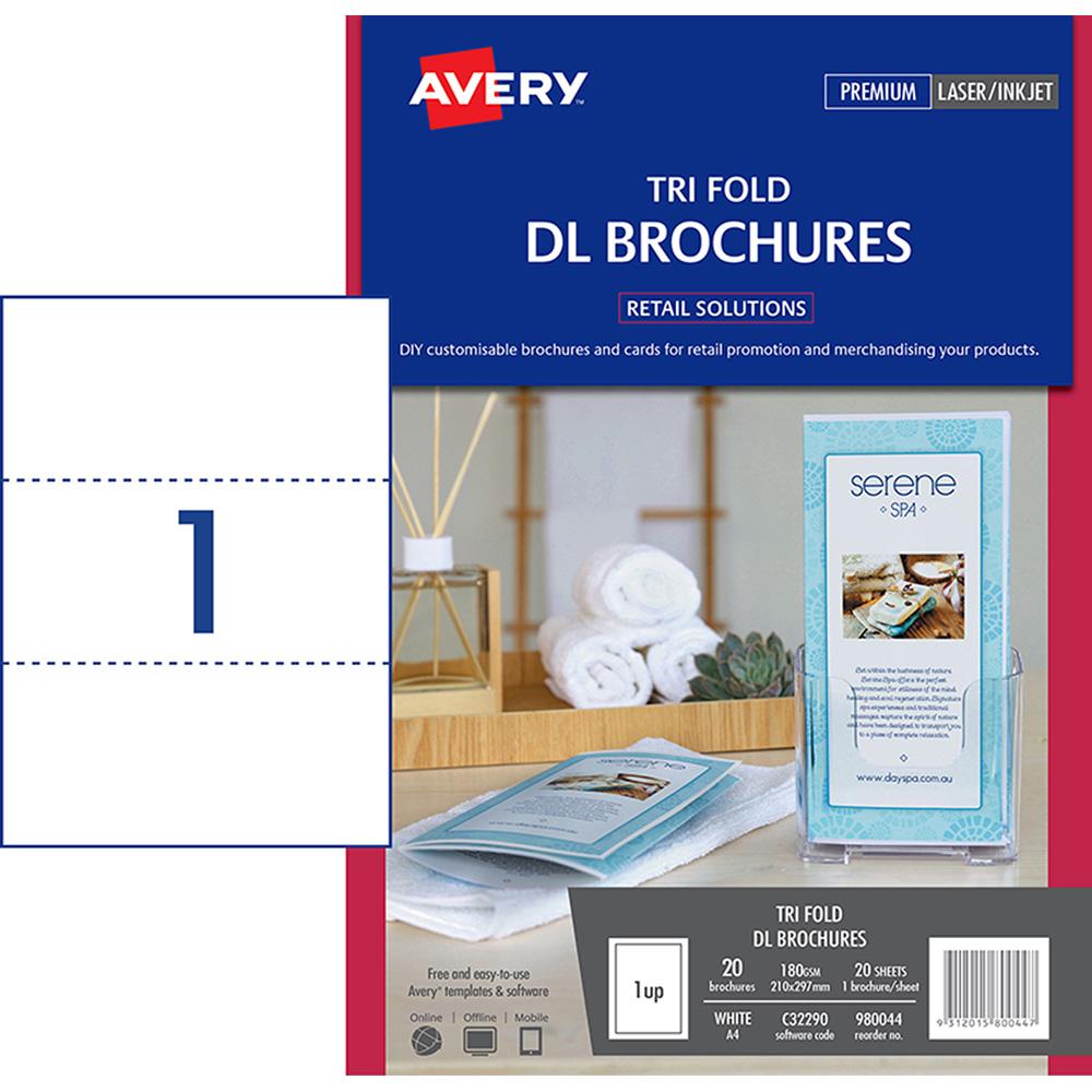 Avery Brochures C32290 Tri Fold DL A4 Inkjet Laser Labels 1up 20 Sheet ...