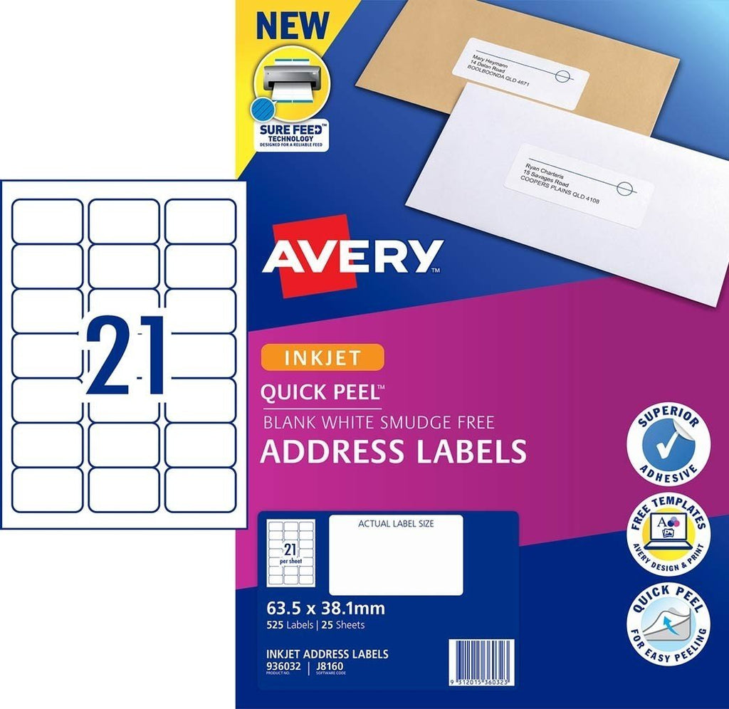 Avery J8160 Labels 21's x 25 Sheets | Avery — Discount Office