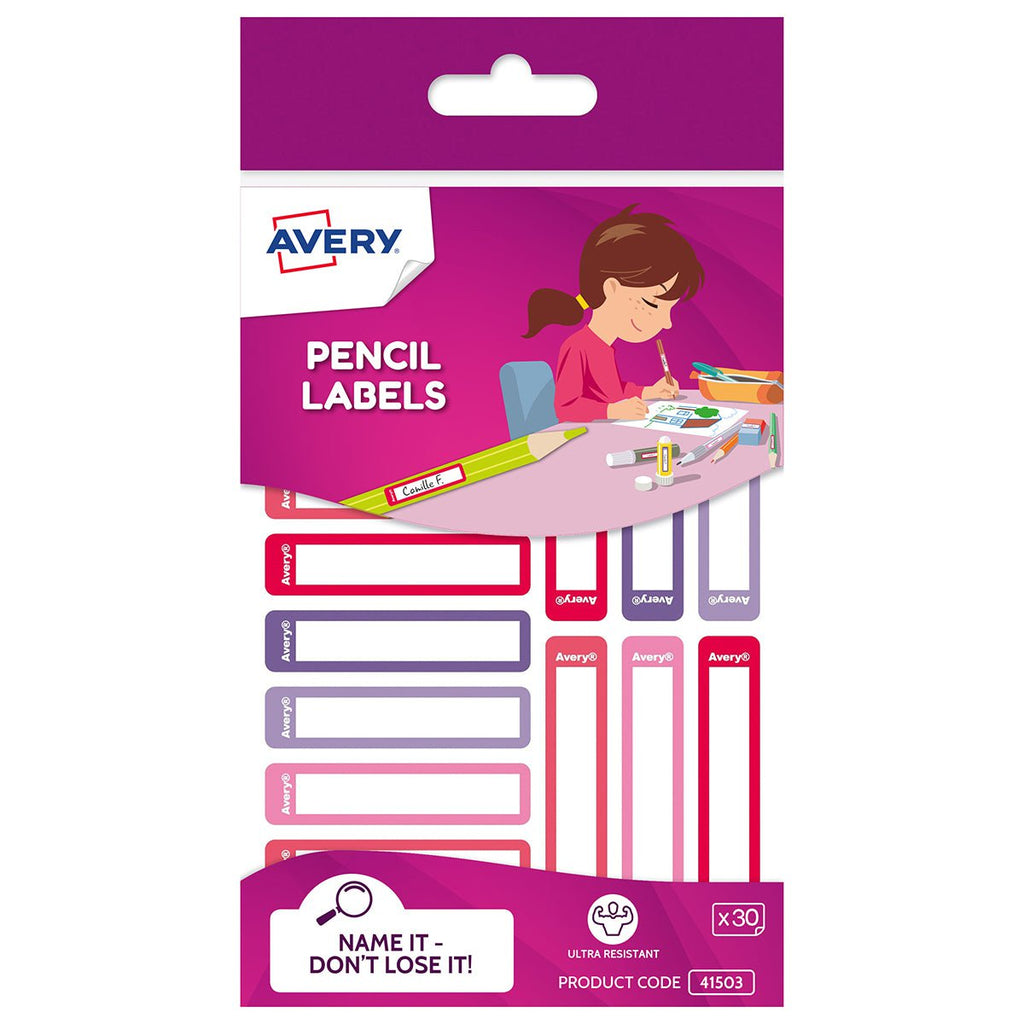 Avery Kids Pencil Labels Pink/Purple 30 Pack | Avery — Discount Office