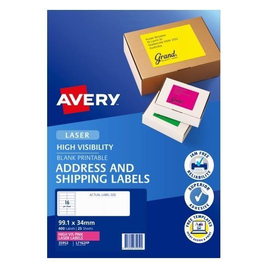 Avery L7162FP Fluoro Pink Labels 16's x 25 Sheets | Avery — Discount Office