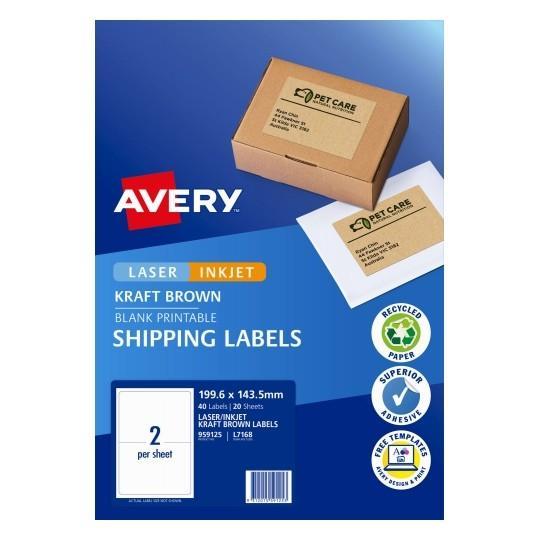 Avery L7168 Kraft Brown Labels 2's x 20 Sheets | Avery — Discount Office