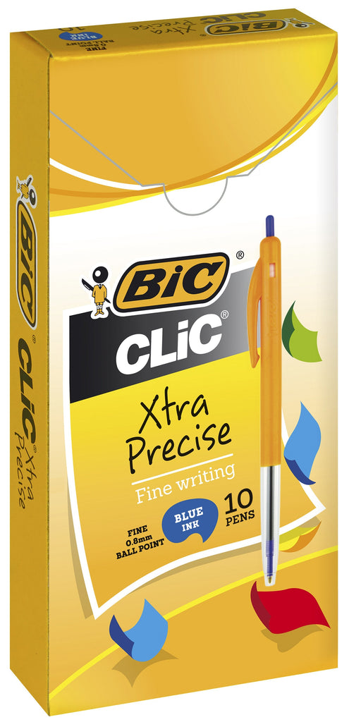 Bic Clic Ballpoint Pen Fine Tip Blue x 10's, Xtra Precise | Ballpoint ...