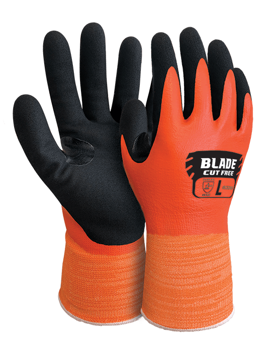 BLADE Cut 5 Orange Nitrile Liquid Proof Full Coat Gloves, Cut Resistan ...