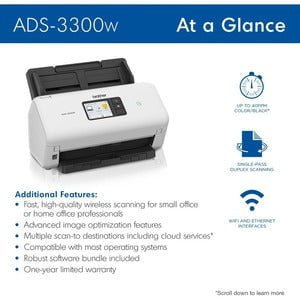 Brother ADS-3300W Cordless Sheetfed Scanner - 600 x 600 dpi Optical ...