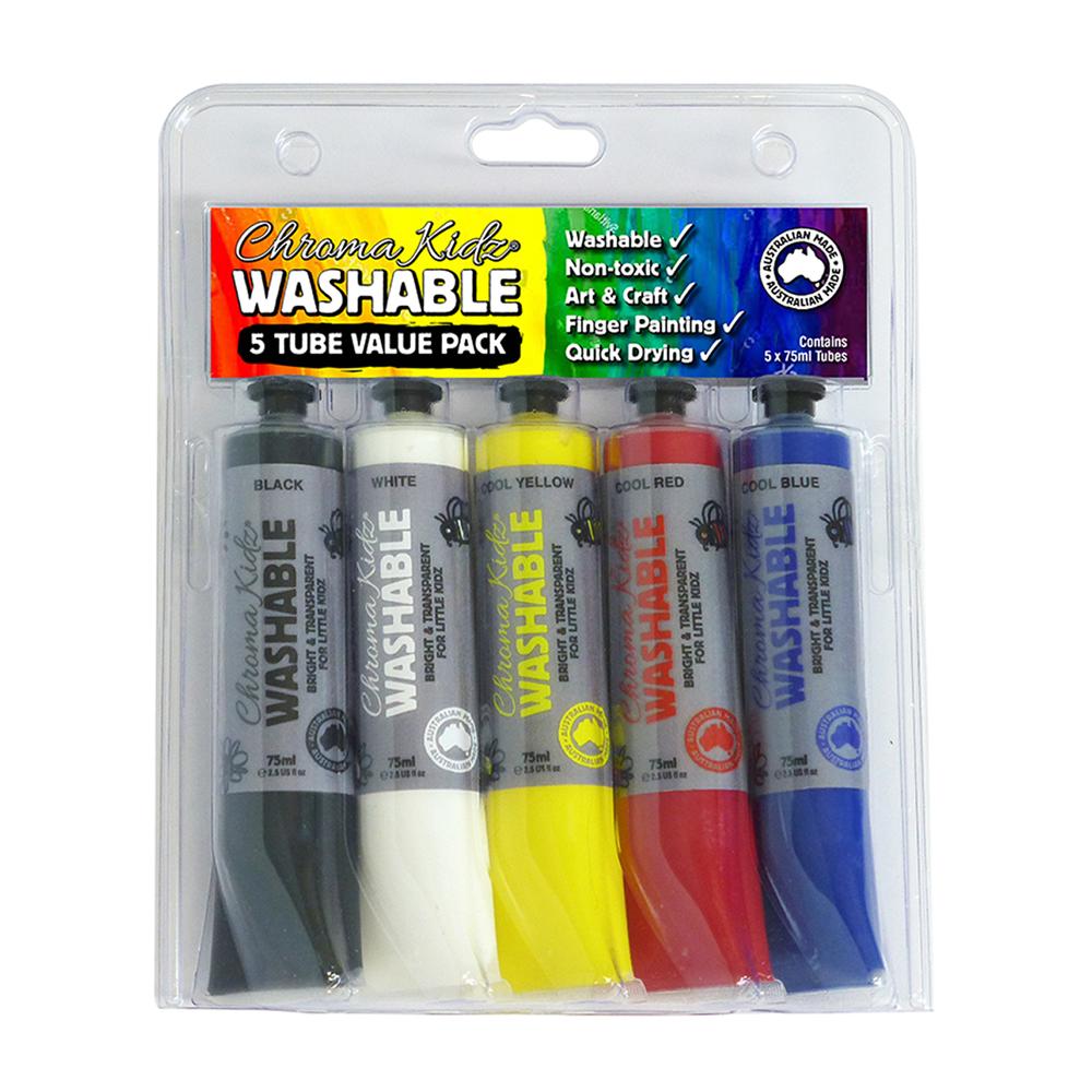 Chroma Kidz Washable Acrylic Paint 5 x 75ml Set | Acrylic Paints ...