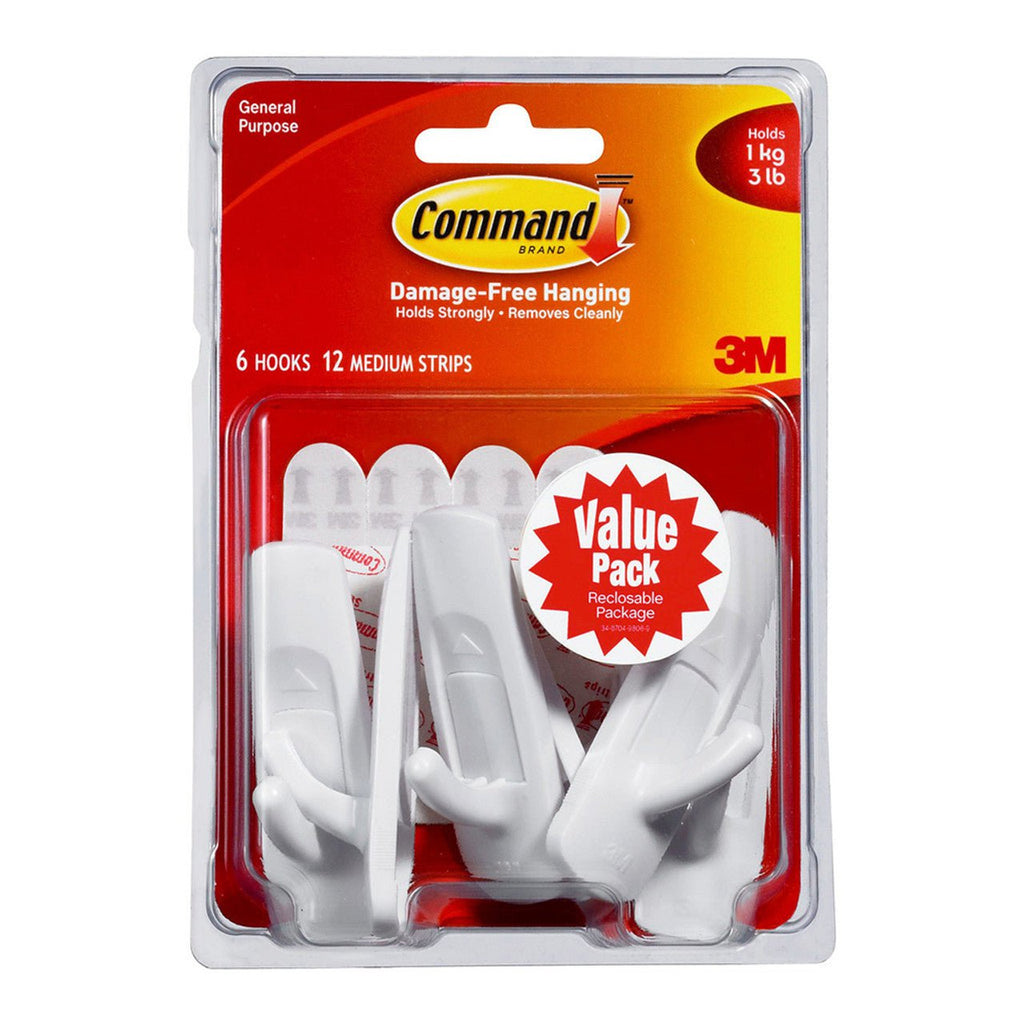 Command 3M Medium Utility Hook x 6's Pack | Adhesives, Tapes ...