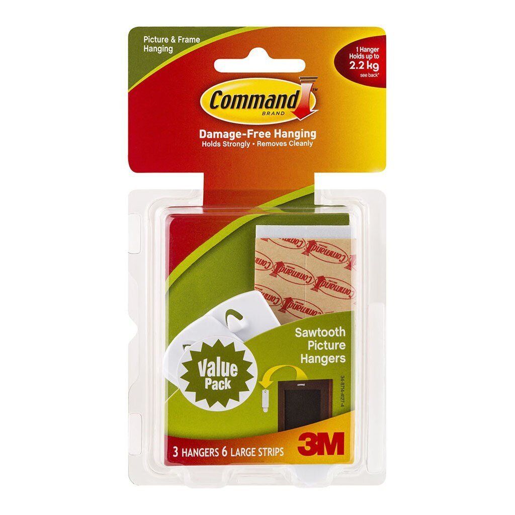 Command 3M Sawtooth Picture Hangers Large x 3's Pack | Adhesives, Tapes ...