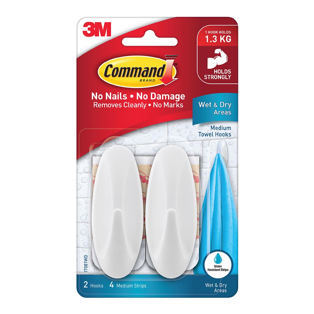 Command Wet Area Hook, Medium, White, Pack of 2 (17081WD) | Command ...