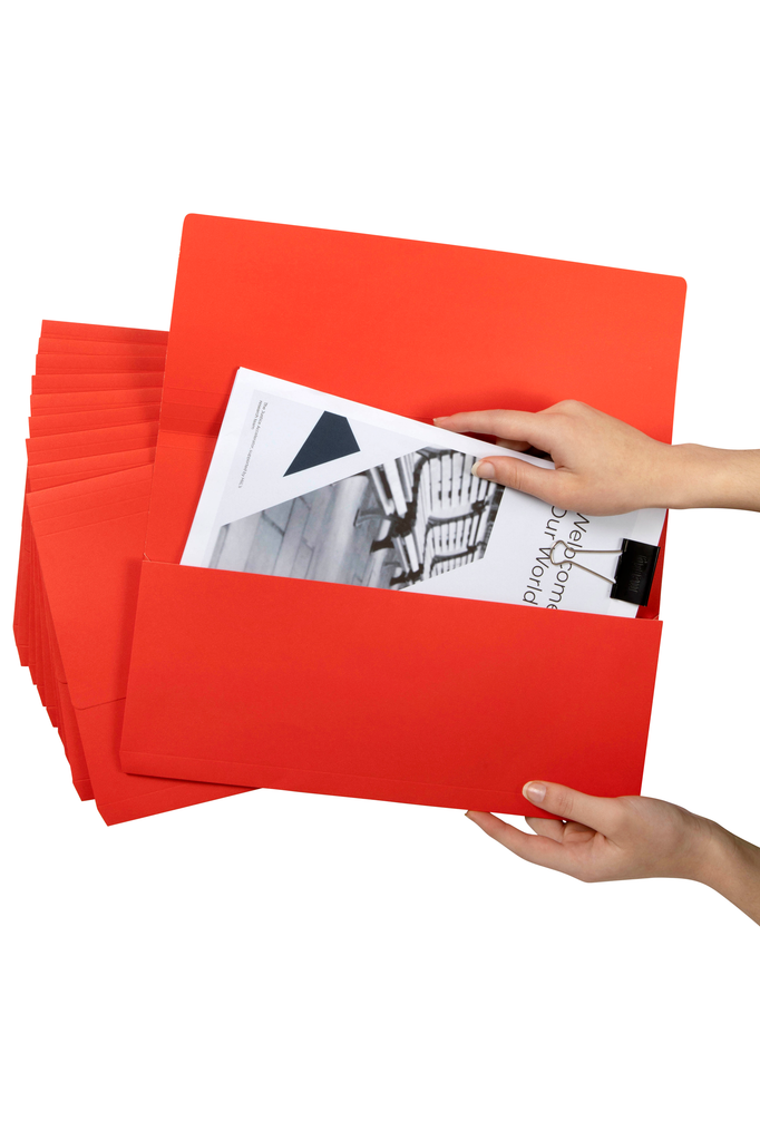 Marbig Foolscap Cardboard Document Wallet, 30mm Gusset, Red, 10's pack ...