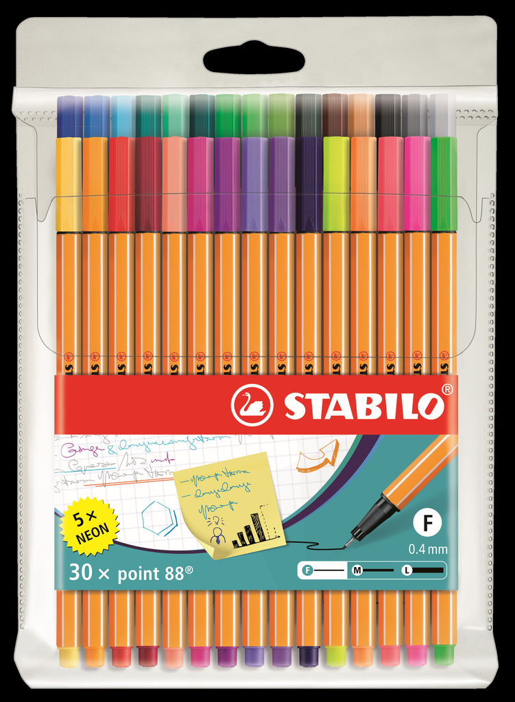 Stabilo Point 88 Fineliner Assorted Colours Pack of 30 | Newest ...