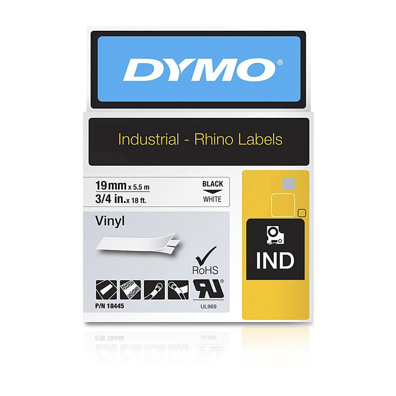 Dymo 18845 Genuine Rhino Black on White 19mm Label Tape | Dymo ...