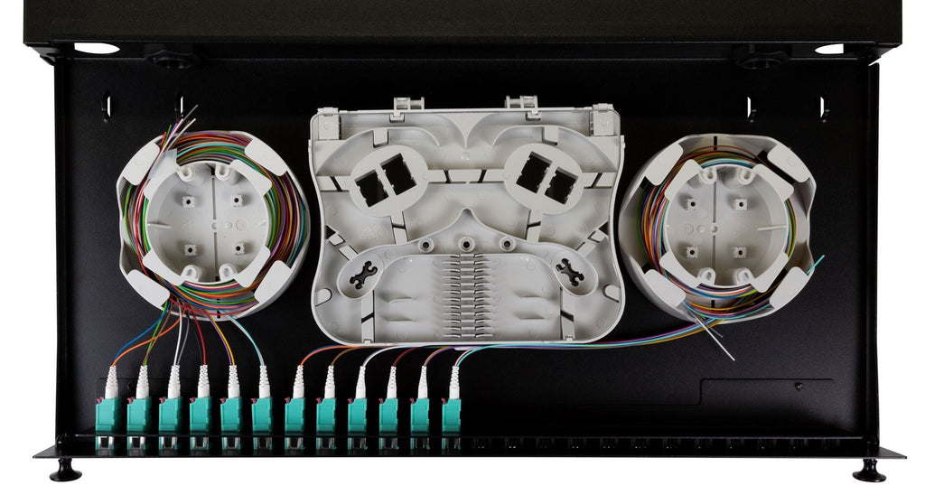 DYNAMIX 19'' 1U Fibre Tray 24C LC MM FULLY LOADED w 24x LC Elite OM4 P ...