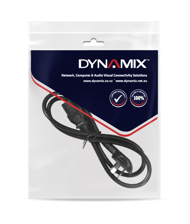 DYNAMIX 2M Flat Head 3-Pin to C13 Female Connector 7.5A SAA Approved P ...