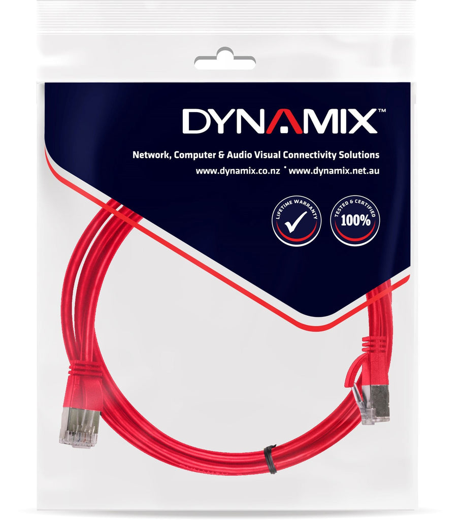 DYNAMIX 3m Cat6A S/FTP Red Ultra-Slim Shielded 10G Patch Lead (34AWG ...