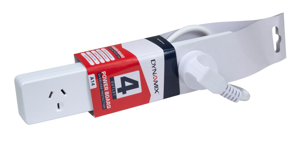 Dynamix 4-Way Powerboard, 2x Double Spaced Ports, 0.9m Lead, Overload ...
