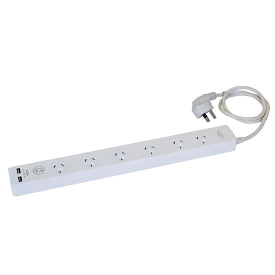 Dynamix 6-way 10A Home & Office Powerboard, 2x USB 3.4A Rapid Charging ...