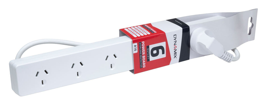 Dynamix 6-Way Powerboard, 2x Ports Double Spaced, 0.9m Lead, Overload ...