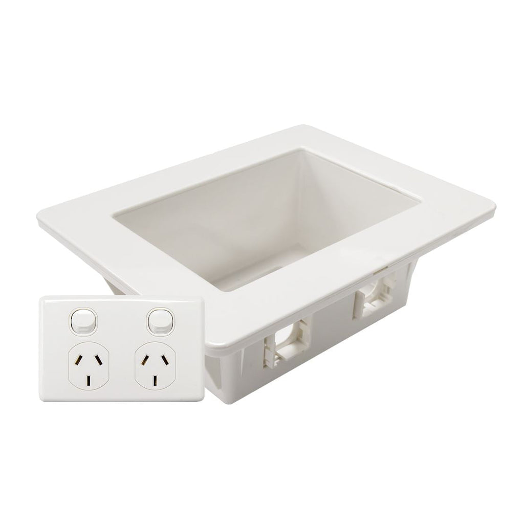 DYNAMIX Recessed Wall Box with 2x AMDEX style outlets. Incl. 2x ports ...