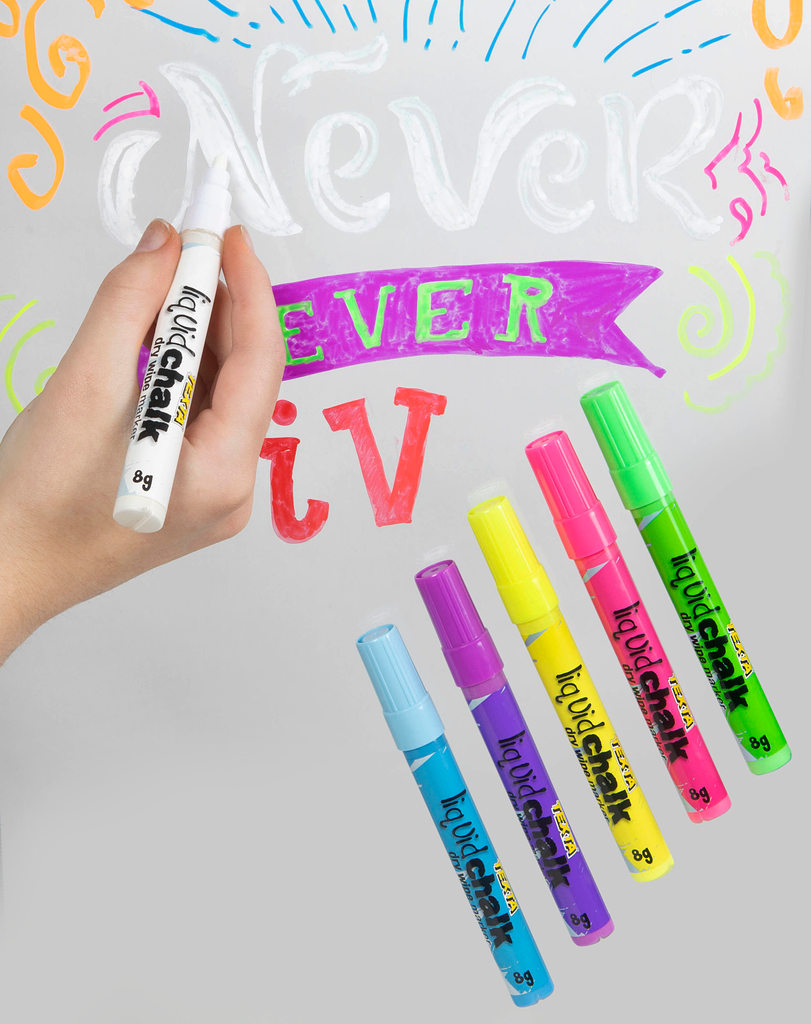 Texta Chalk Marker Assorted Colours 6's Pack, Dry Wipe, Bullet Tip ...