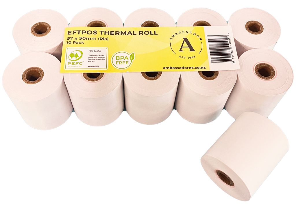 Ambassador BPA Free Eftpos Thermal Roll 57 x 50mm x 100 Rolls | Eftpos ...