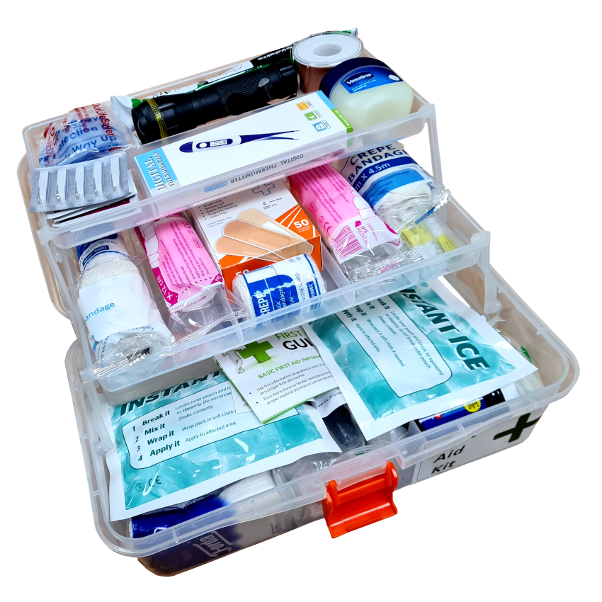 First Aid Kit Easy-Find Premium Home In Plastic Box with 2 Shelfs | May ...