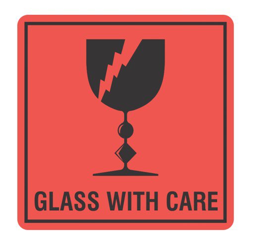 GLASS WITH CARE Printed Permanent Adhesive Label 99mm x 99mm x 500 Lab ...
