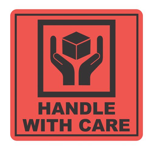 HANDLE WITH CARE Printed Permanent Adhesive Label 99mm x 99mm x 500 La ...